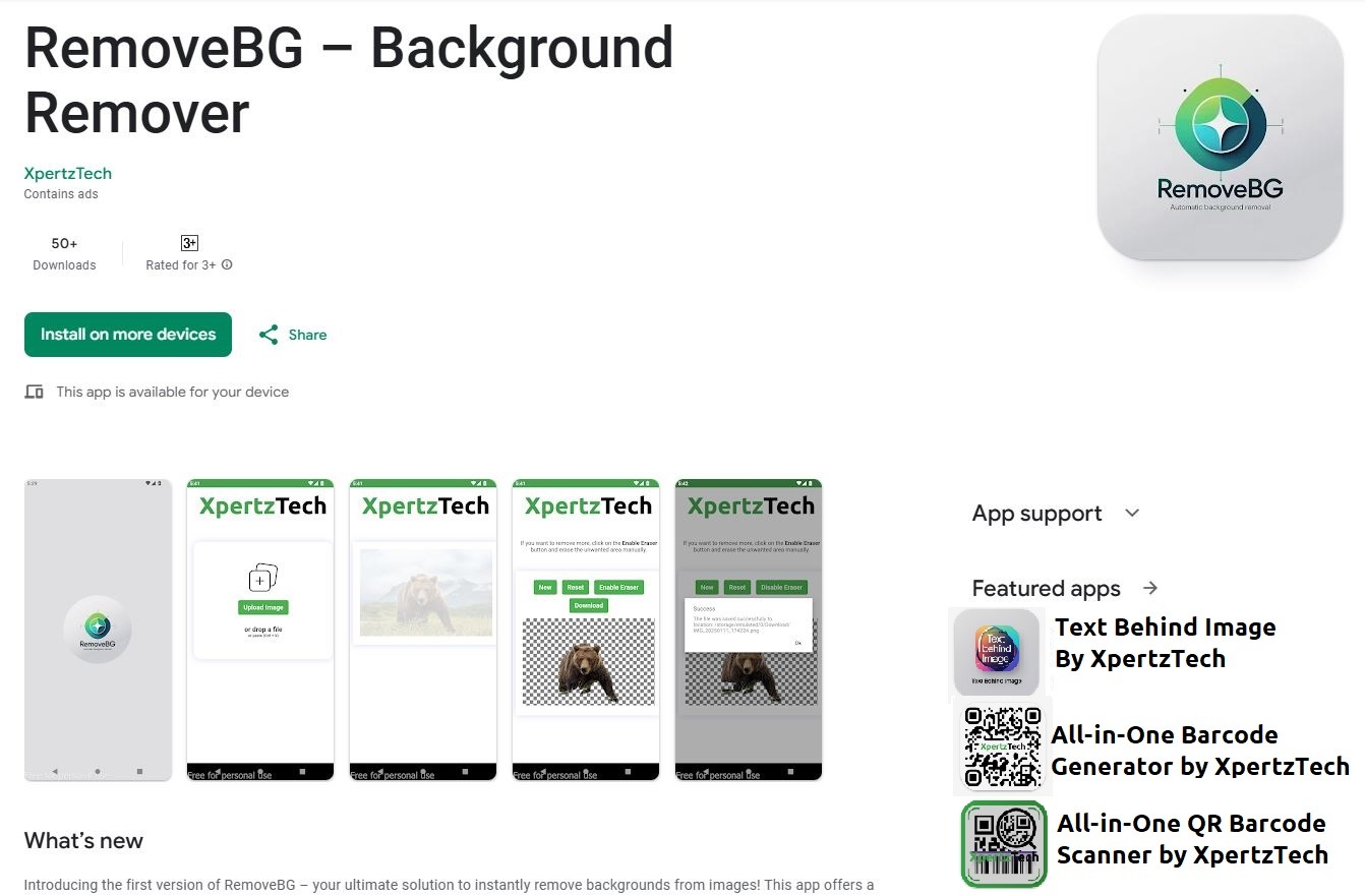 XpertzTech Launches Free Image Background Remover Android App RemoveBG
